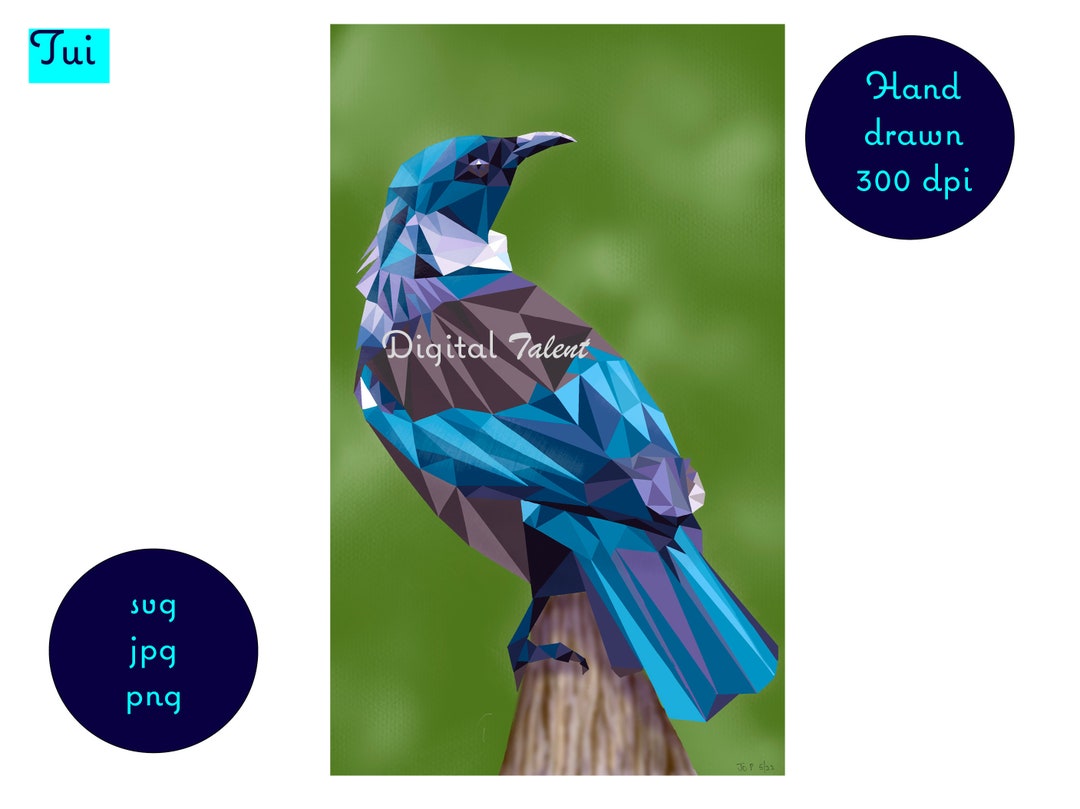 NZ Tui Digital Art Print for Download. Svg, Jpg, Png, Low Poly - Etsy