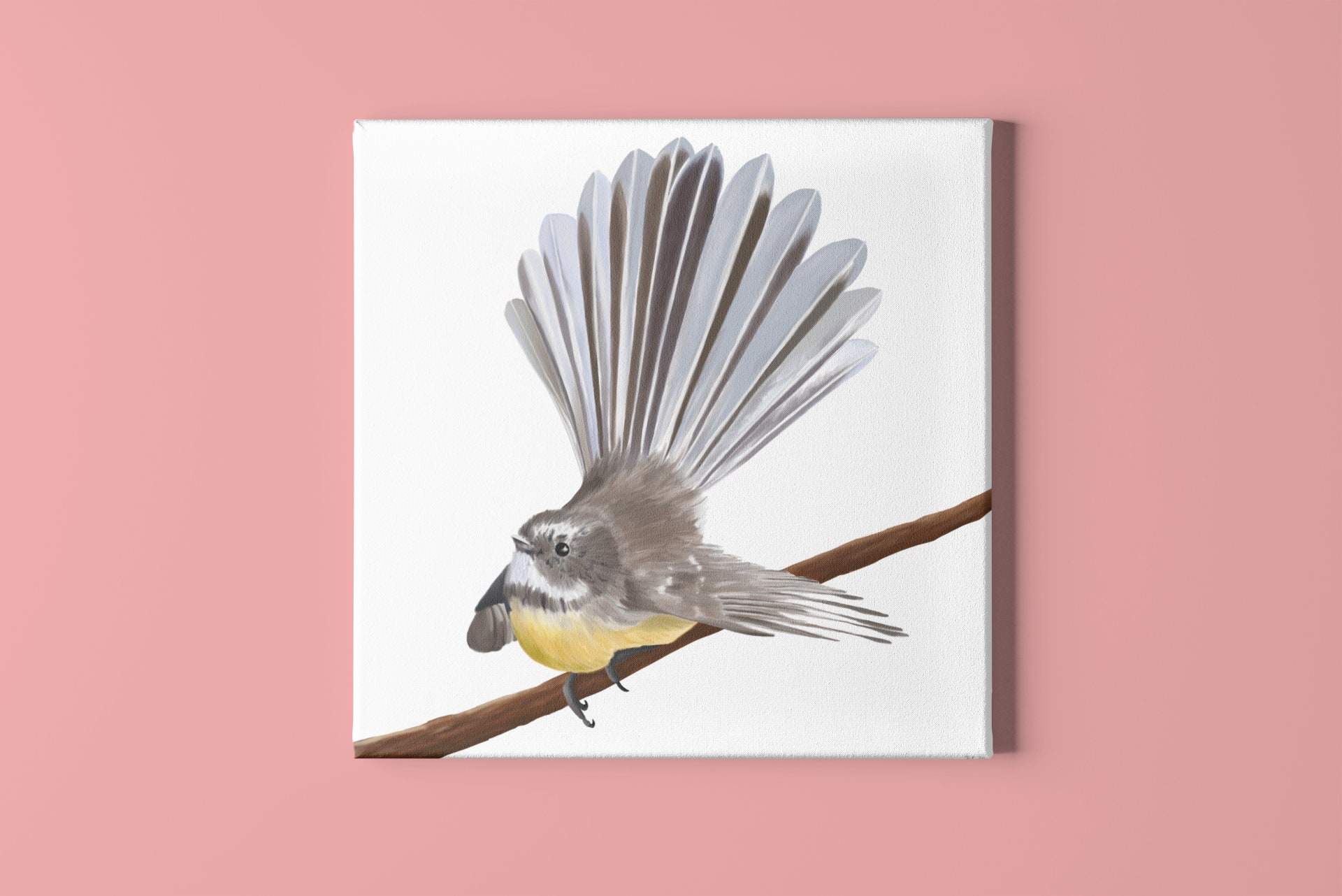 Hand Drawn Digital Painting of the New Zealand Native Fantail. Digital ...