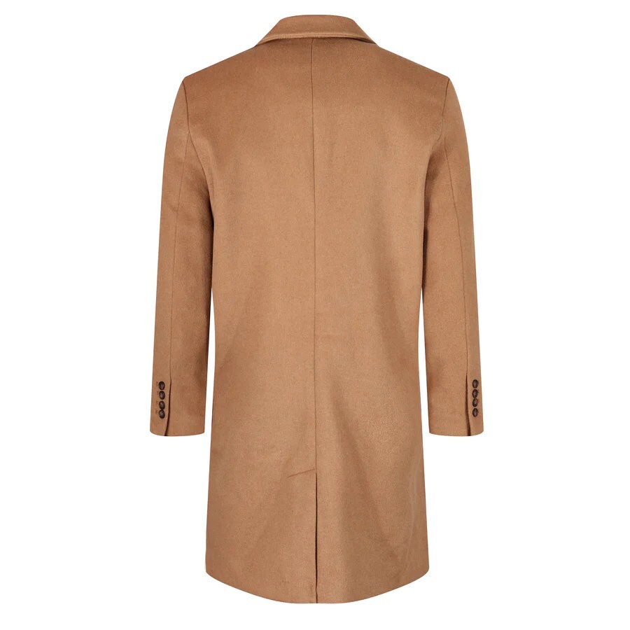Mens Brown Wool Overcoat Coat Covert Winter Warm Tan Sand Long Business ...