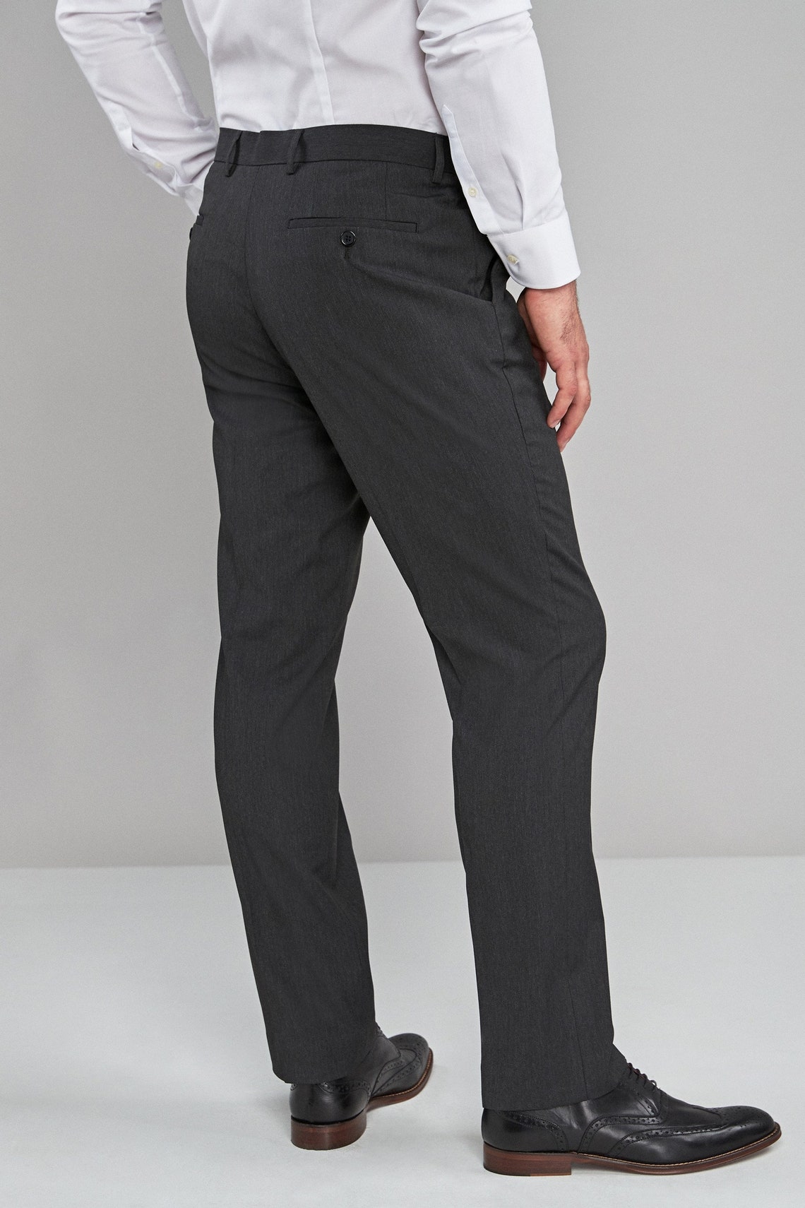 Grey Slim Fitting Trousers School Prom Wedding Formal Work Business ...