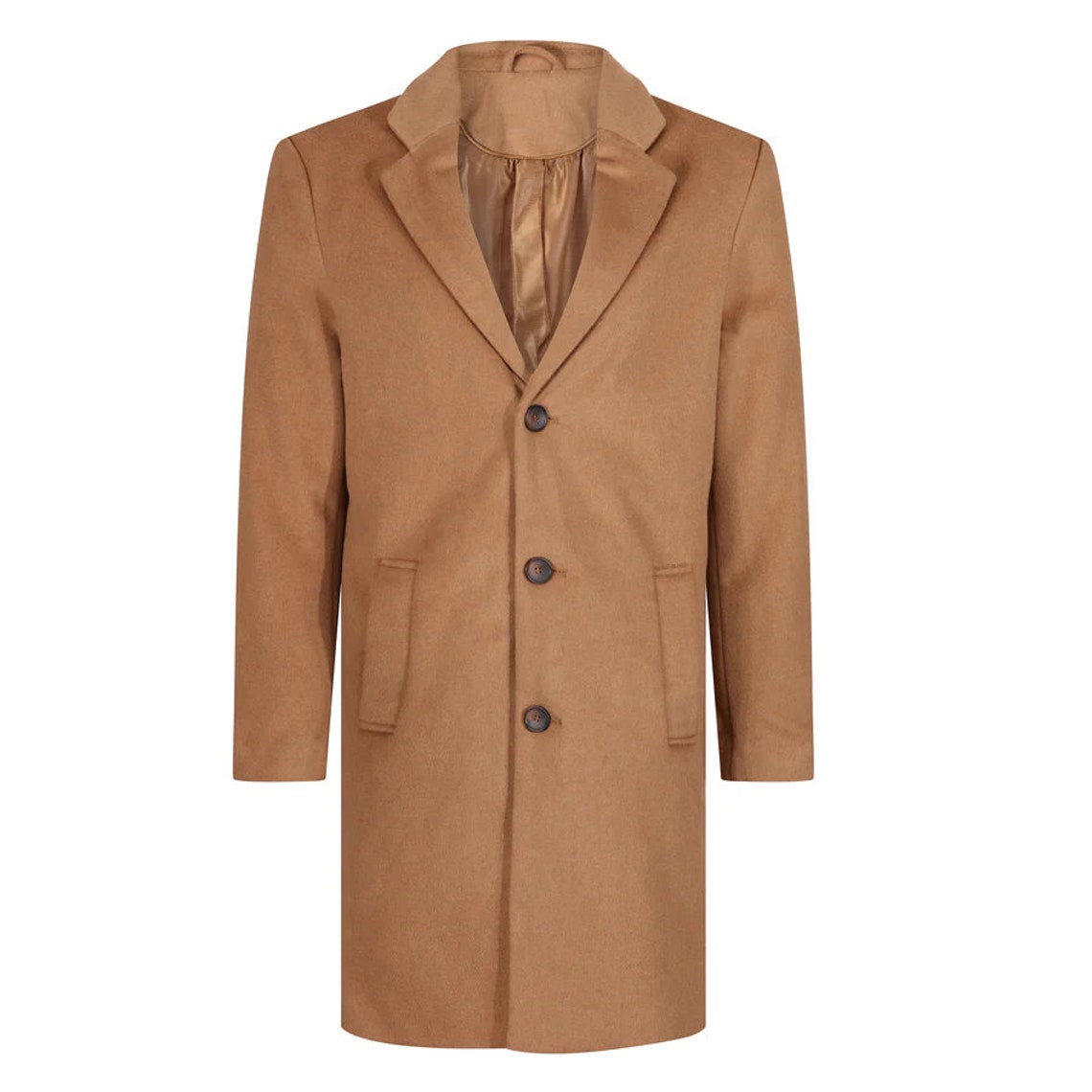Mens Brown Wool Overcoat Coat Covert Winter Warm Tan Sand Long Business ...