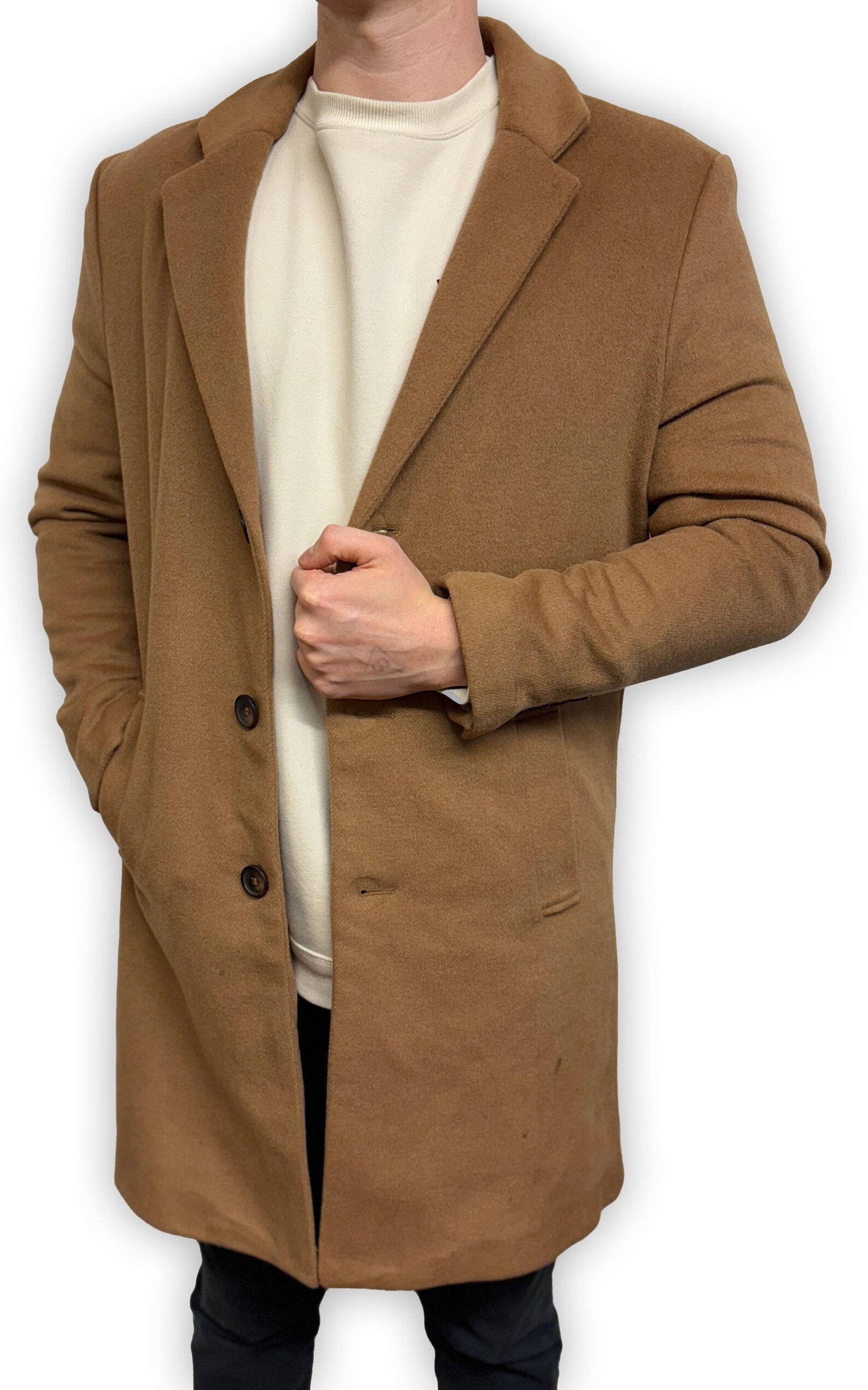 Mens Brown Wool Overcoat Coat Covert Winter Warm Tan Sand Long Business ...