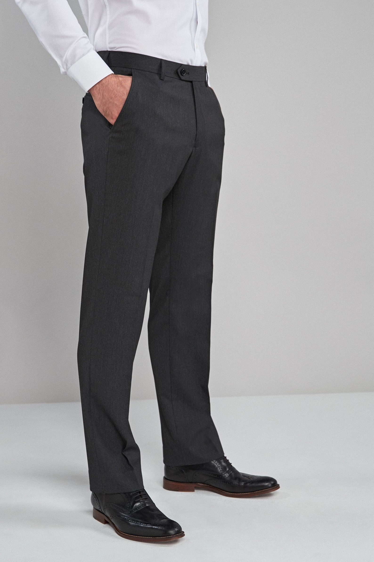 Grey Slim Fitting Trousers School Prom Wedding Formal Work Business ...