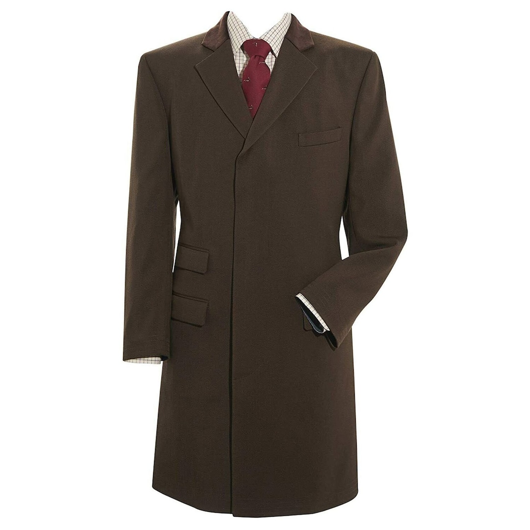 Mens Brown Overcoat Wool Coat Racing Covert Mod Trench Winter Long ...