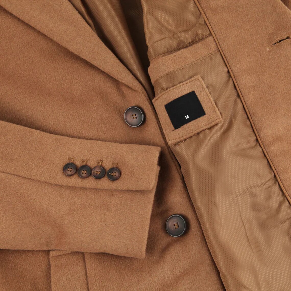 Mens Brown Wool Overcoat Coat Covert Winter Warm Tan Sand Long Business ...