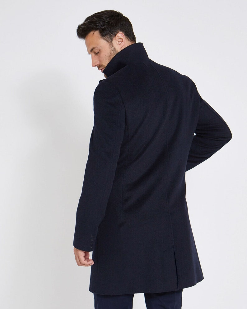 Mens Navy Blue Overcoat Coat Formal Covert Top Mod Winter Warm Long ...
