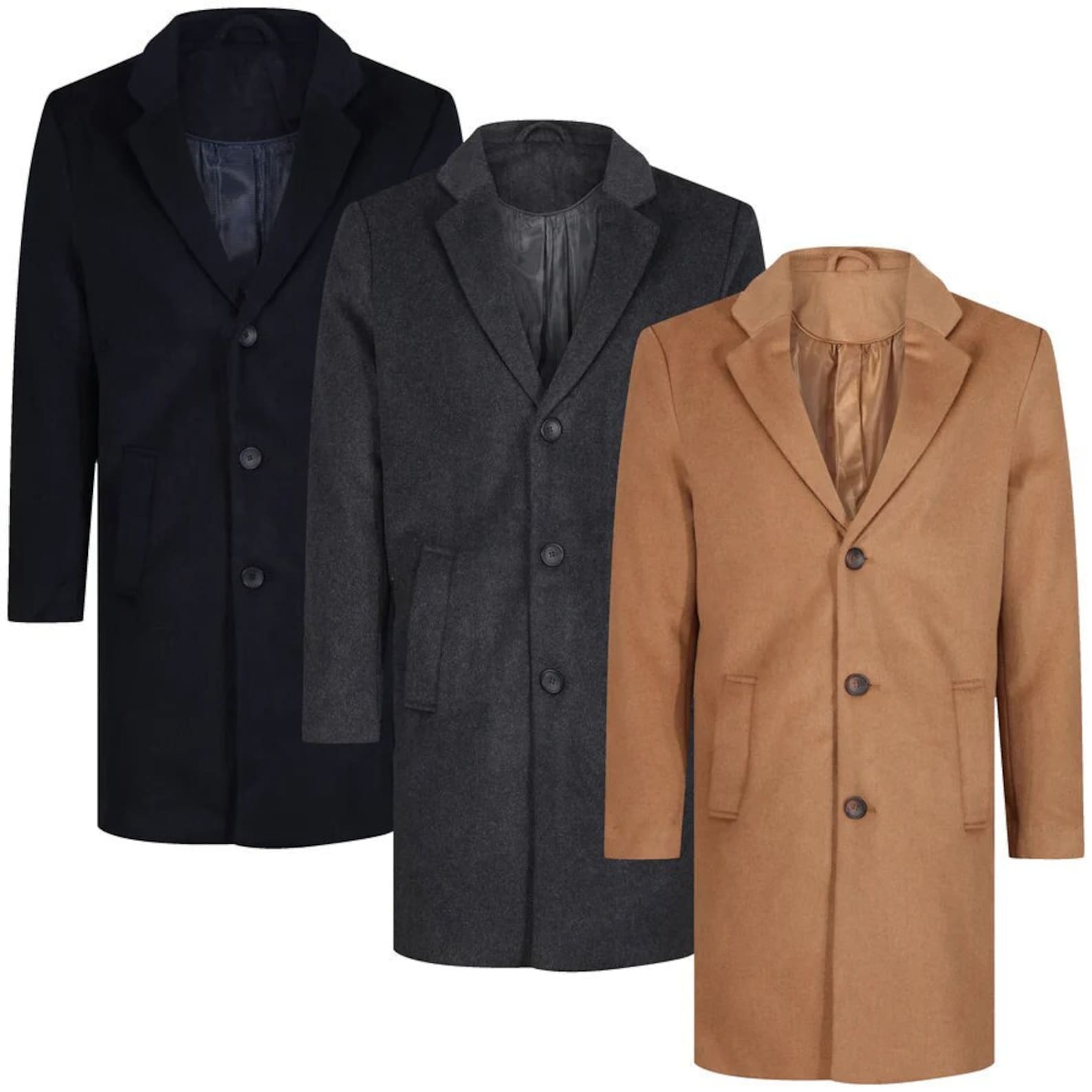 Mens Overcoat Covert Coat Winter Warm Wool Single Breasted Classic Long ...