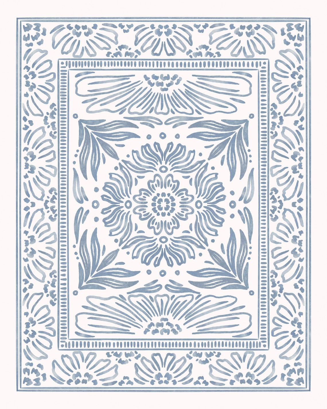 Digital Antique Watercolor Line Drawing Blue Accent Artwork - Etsy