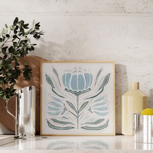 Blue Flower Motif Digital Download, Botanical Line Drawing, Boho Wall ...