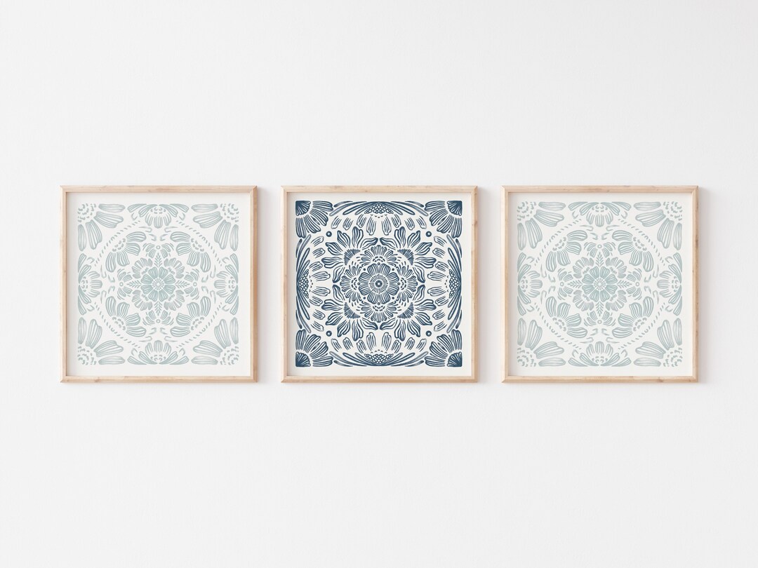 Blue Floral Line Drawing Bundle, Set of 2 Vintage Inspired Patterns ...