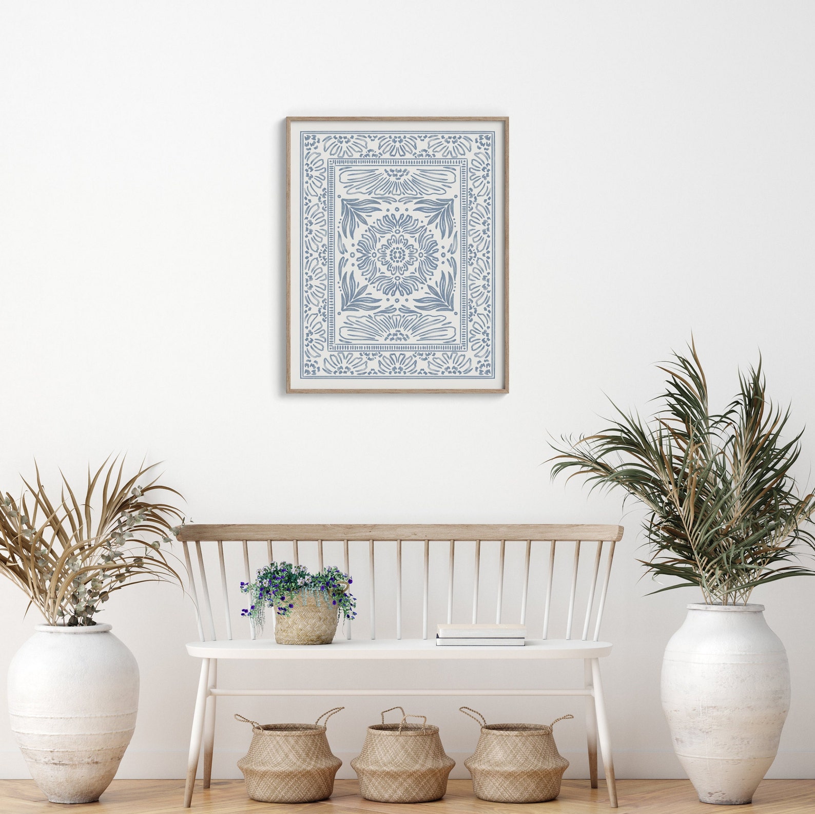 Digital Antique Watercolor Line Drawing Blue Accent Artwork - Etsy