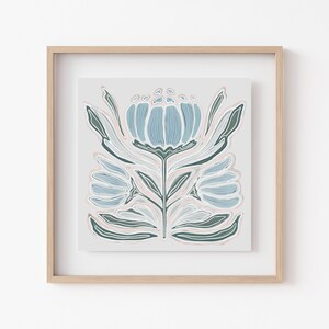 Blue Flower Motif Digital Download, Botanical Line Drawing, Boho Wall ...