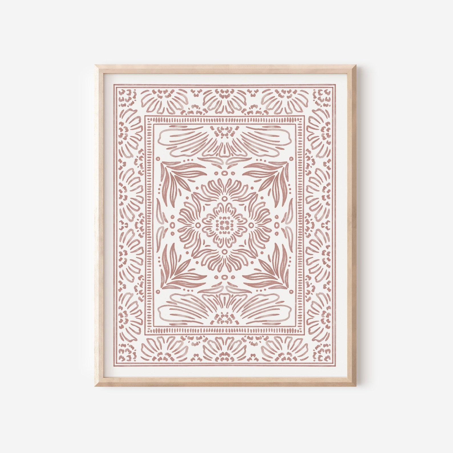 Digital Antique Line Drawing Rust Red Boho Living Room - Etsy