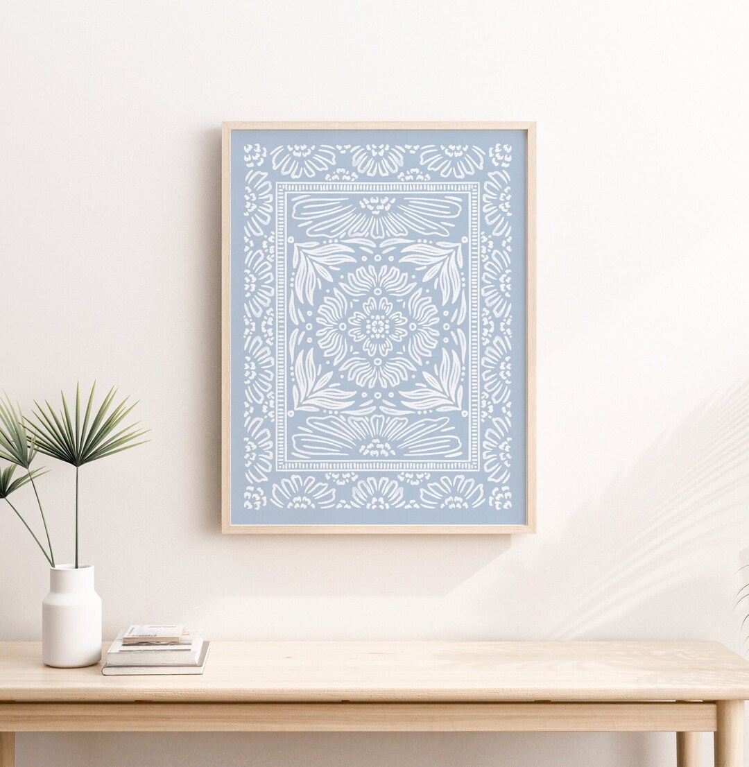 Blue Floral Watercolor Mandala Painting | Boho Cottage Home Decor ...