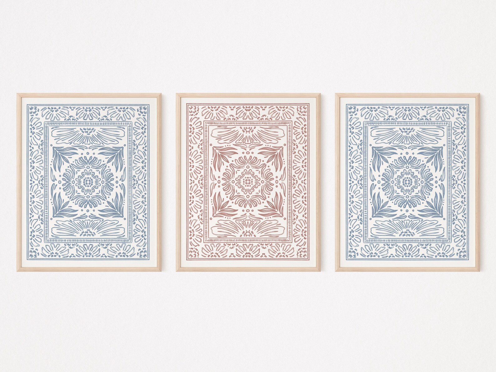 Digital Antique Line Drawing Rust Red Boho Living Room - Etsy