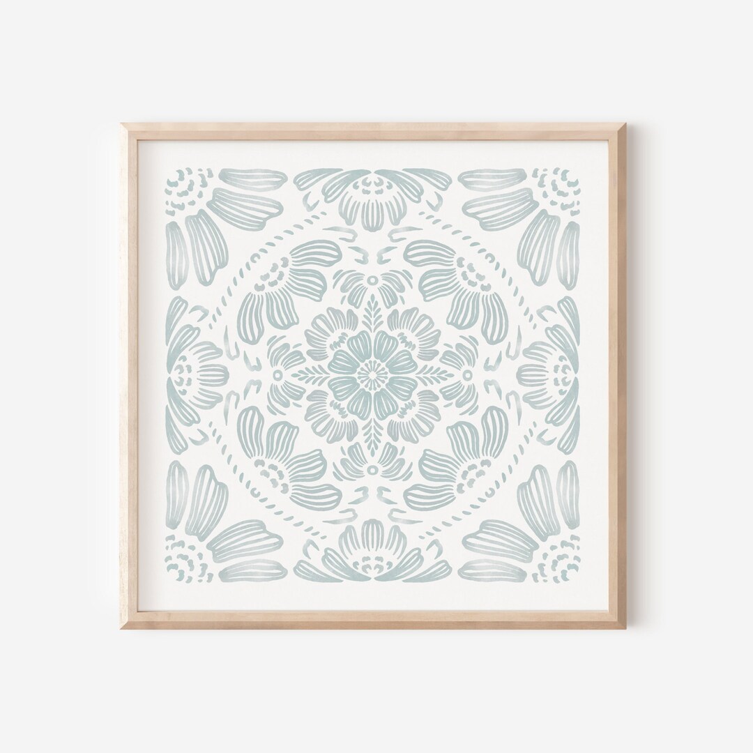 Light Blue Botanical Mandala | Floral Printable Wall Art | Antique Art ...