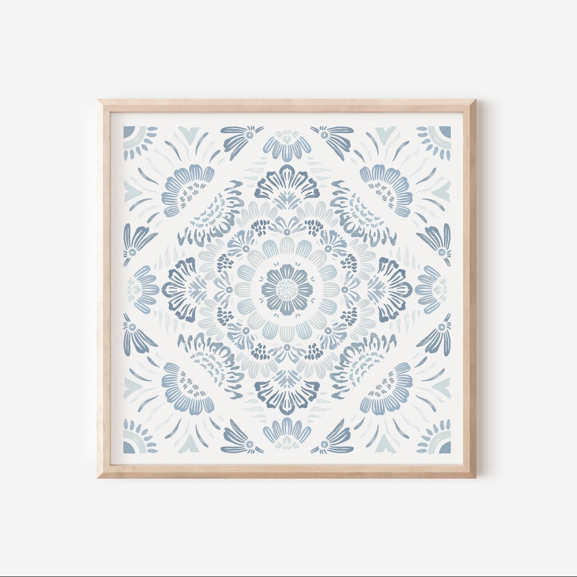 Blue and White Watercolor Floral Mandala Tile Design Digital - Etsy