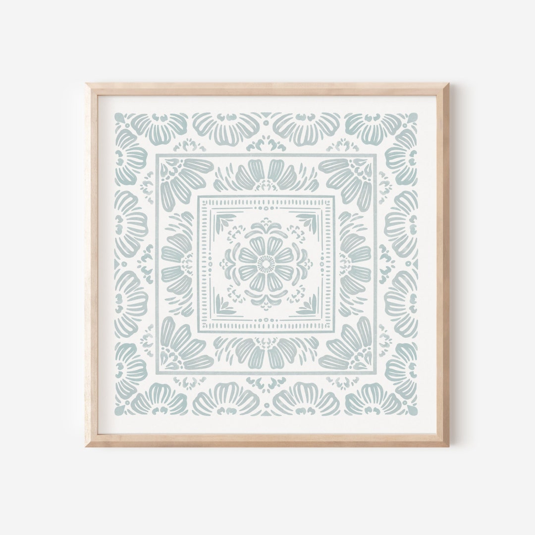 Gray Blue Flower Design | Printable Botanical Bathroom Art | Art Deco ...