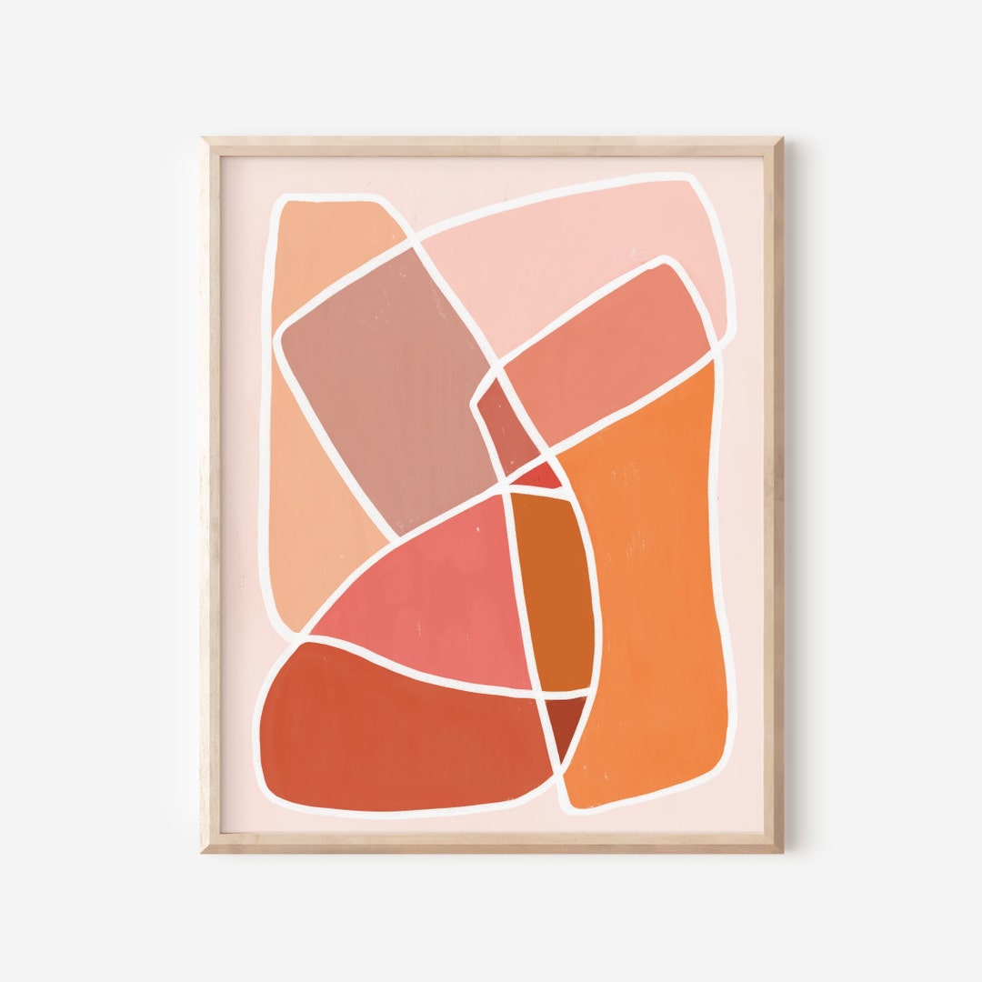 Pink & Orange Abstract Shapes Art Print Geometric Boho Design Digital ...