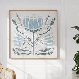 Blue Flower Motif Digital Download, Botanical Line Drawing, Boho Wall ...