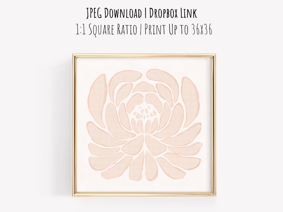 Peach Square Floral Digital Download Art Print, Elegant Neutral Wall ...