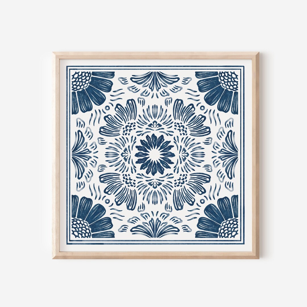 Indigo Blue Watercolor Mandala Tile Line Drawing | Digital Download Art ...