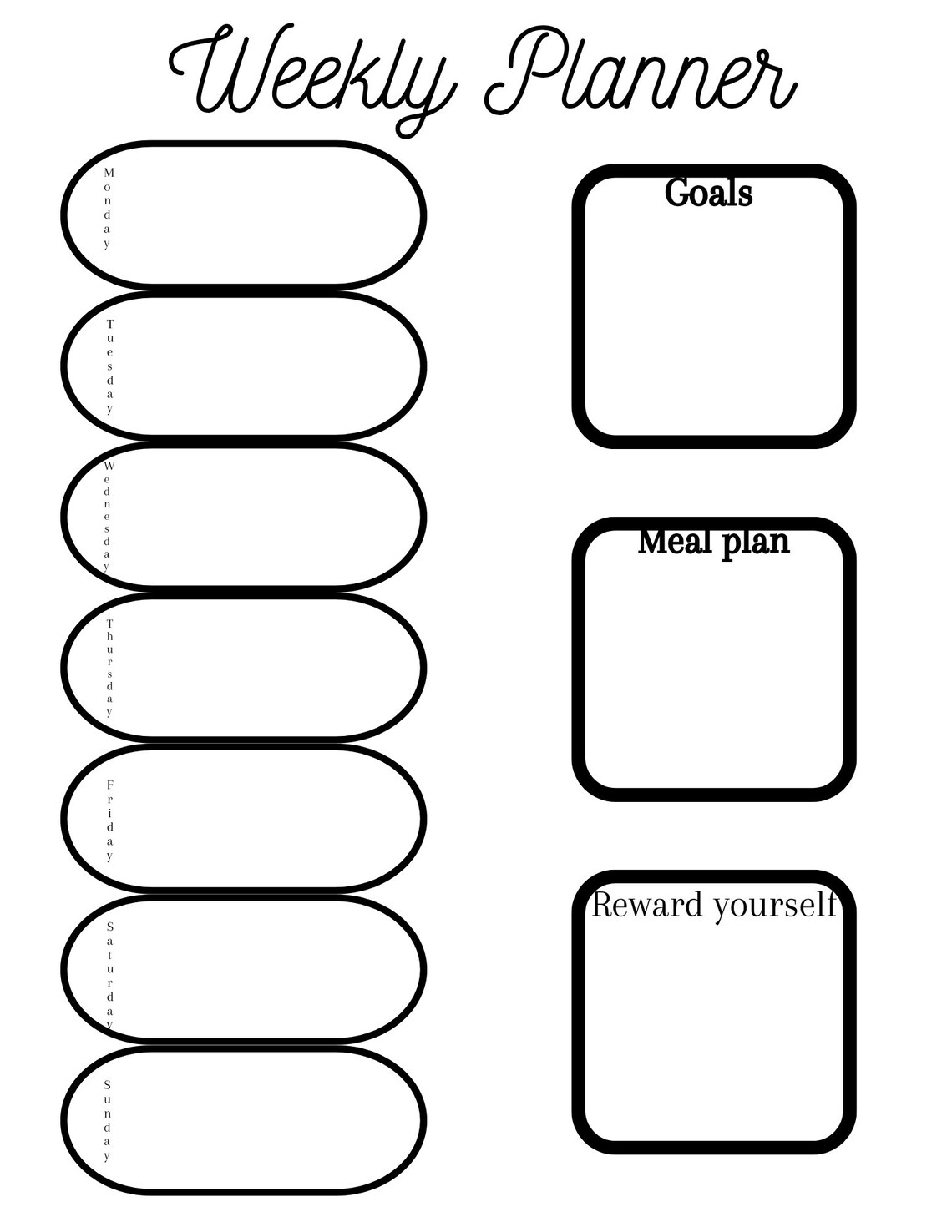 Black and White Weekly Planner Printable, Printable Weekly Planner ...