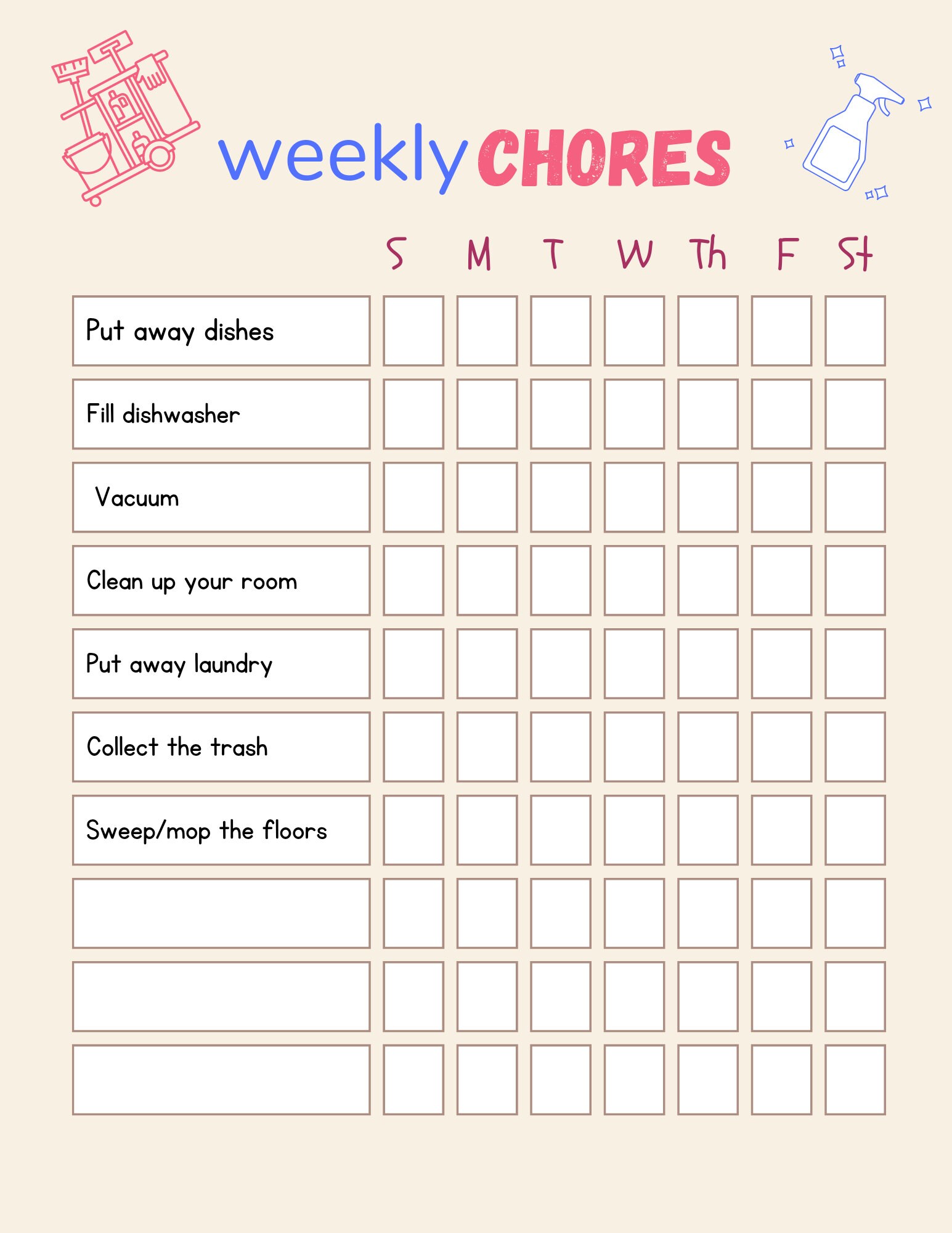 Printable Weekly Chore Planner, Chore Printable, Kids Chore List ...