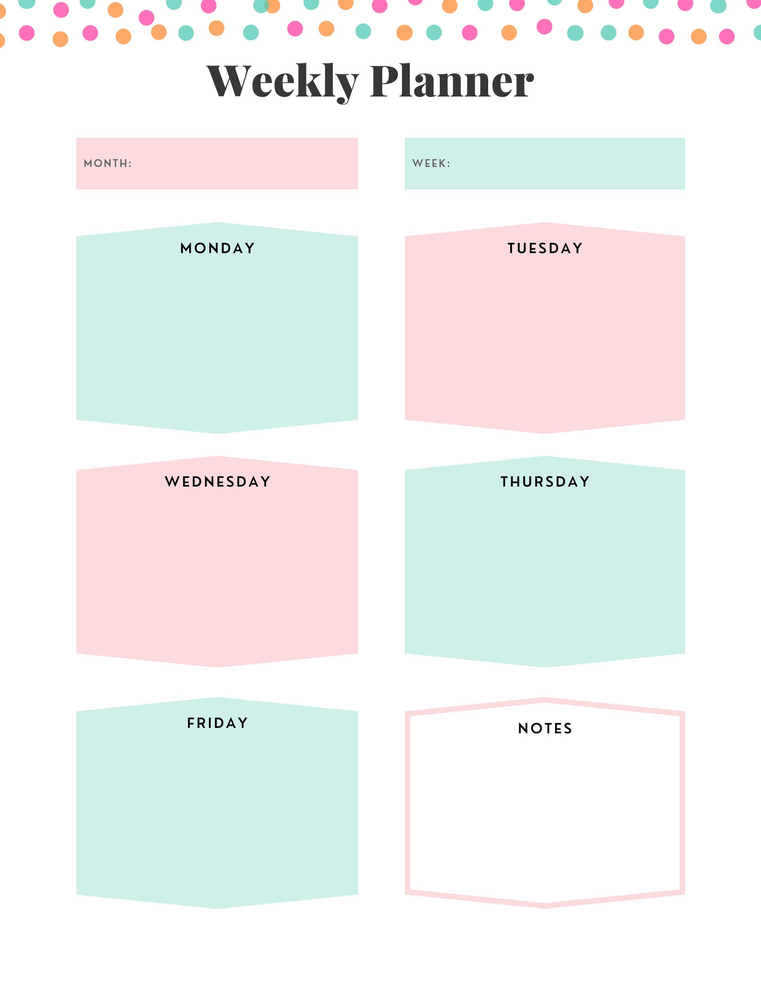 Printable Weekly Planner, Weekly Calendar, Weekly to Do List, Weekly ...