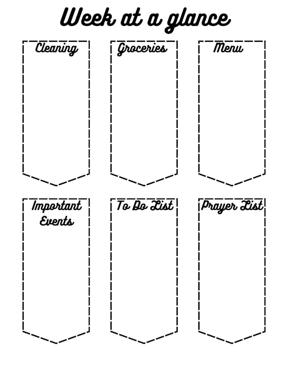Printable Black and White Week at a Glance Planner, Printable Weekly ...