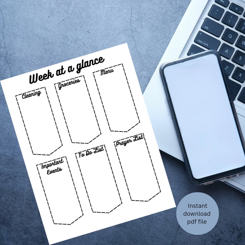 Printable Black and White Week at a Glance Planner, Printable Weekly ...
