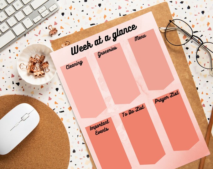 Weekly Planner Page - Printable, Weekly, Organizer, Week at a Glance ...