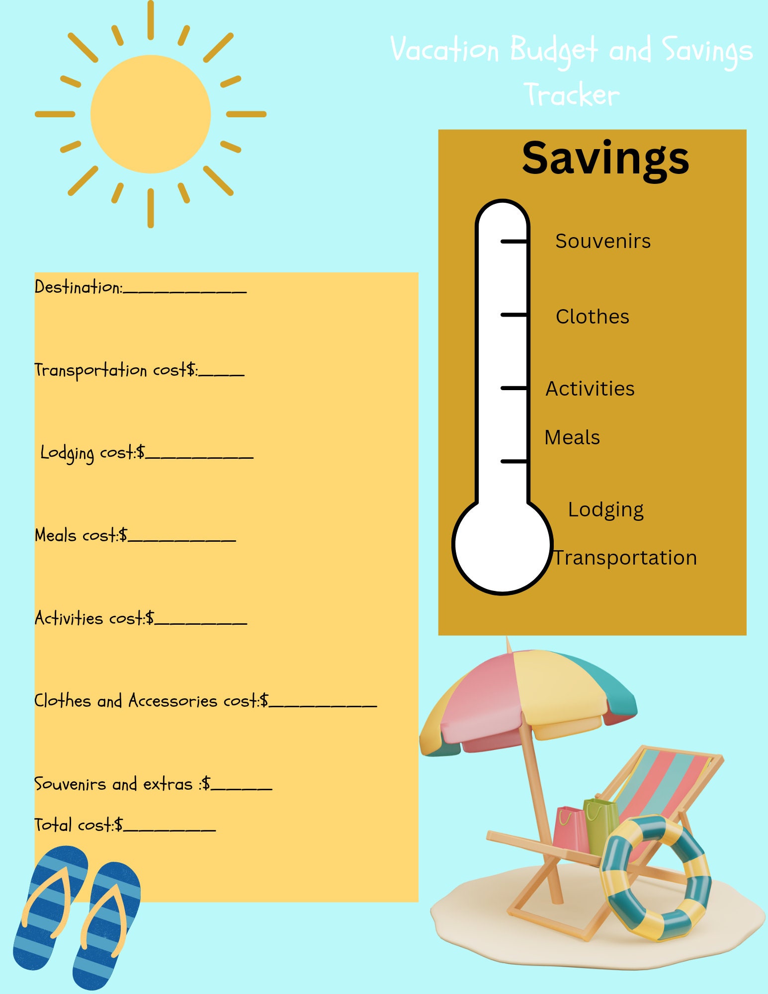 Vacation Budget and Savings Tracker Printable, Vacation Budget Planner ...