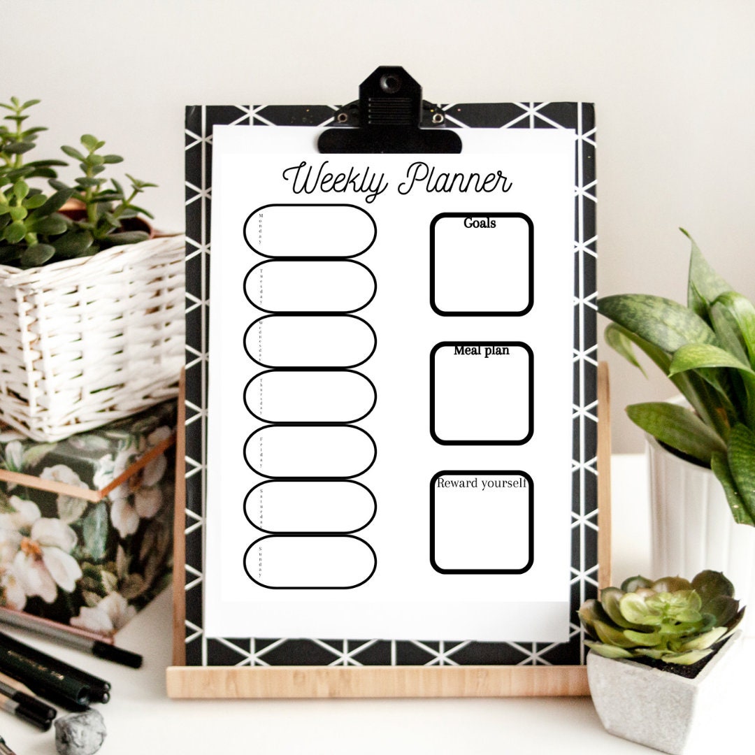 Black and White Weekly Planner Printable, Printable Weekly Planner ...