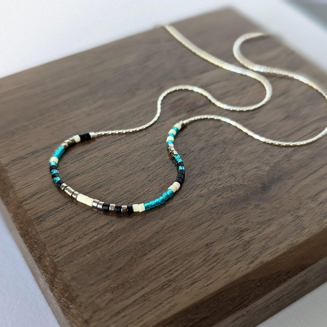 Sterling Silver Miyuki Glass Bead Necklaces; Dainty Silver Layering ...