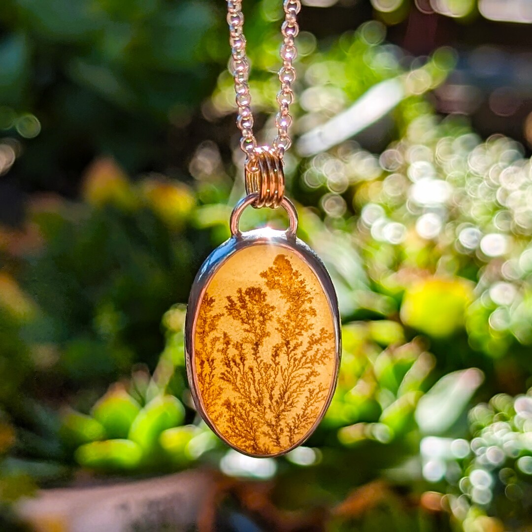 Plume Dendritic Agate Pendant or Necklace Open Back Sterling Silver ...