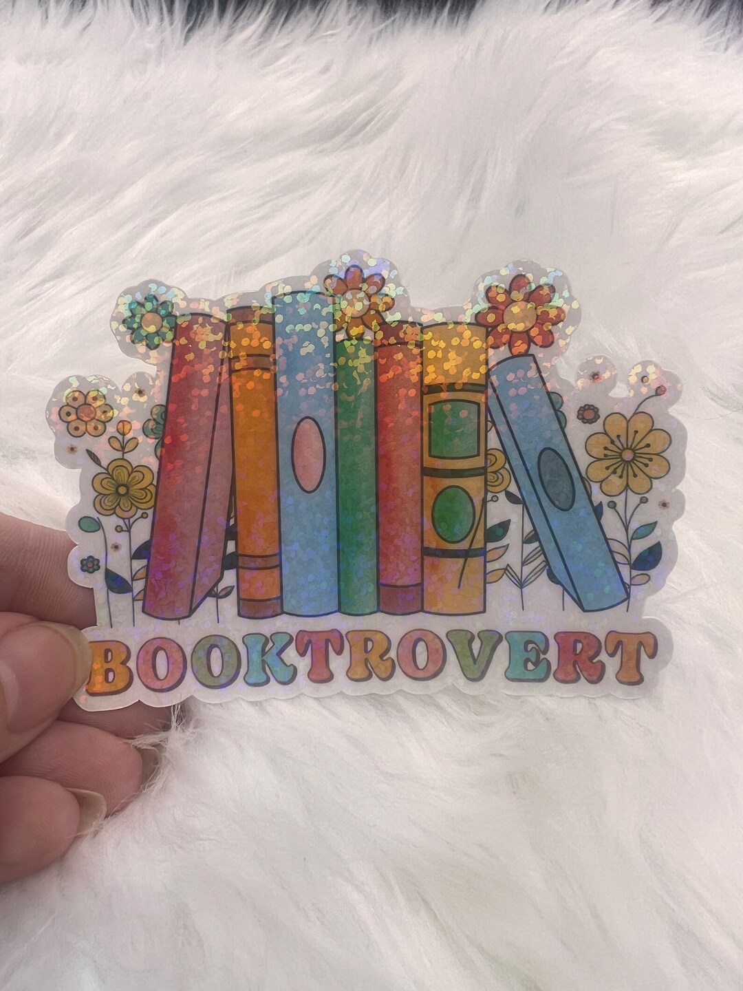Booktrovert Retro Red Blue Orange Holographic Sticker, Booktok Stickers ...