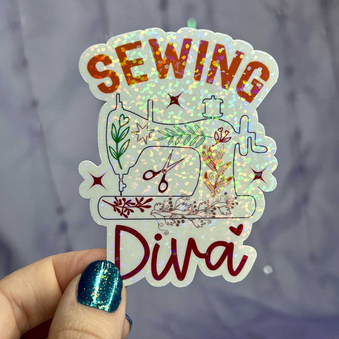 Sewing Diva Sparkly Holographic Quilting Sticker Sewing Waterbottle ...