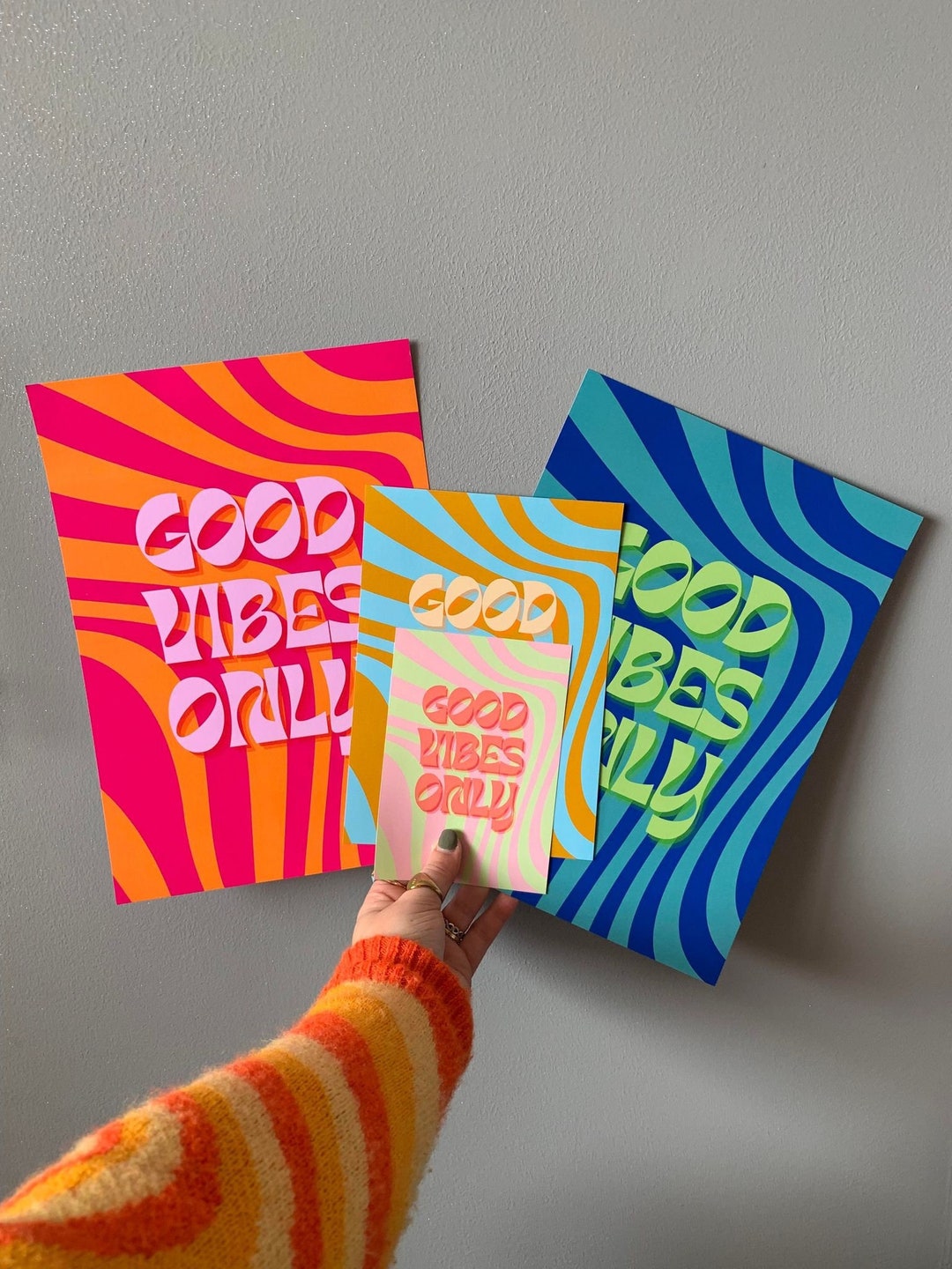 Bright Groovy Good Vibes Only Quote Wall Print Art | Positive Vibes ...