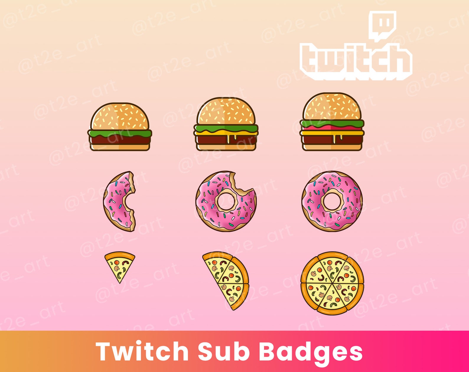 9 X Cute Food Badges (twitch / Discord)(pizza/ Burger/ Donut) - Etsy