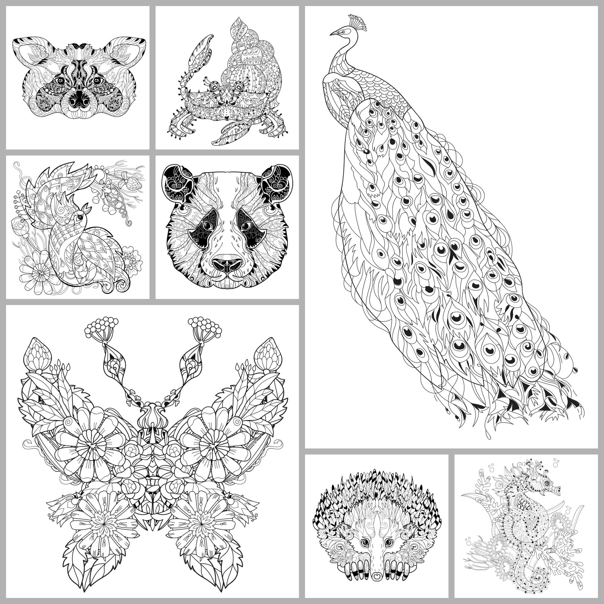 30 Spirit Animal Mandala Coloring Designs, Spiritual Adult Coloring ...