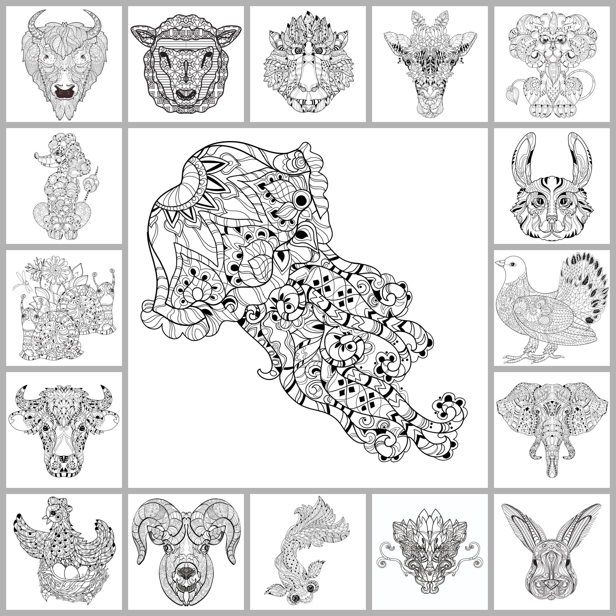 30 Spirit Animal Mandala Coloring Designs, Spiritual Adult Coloring ...