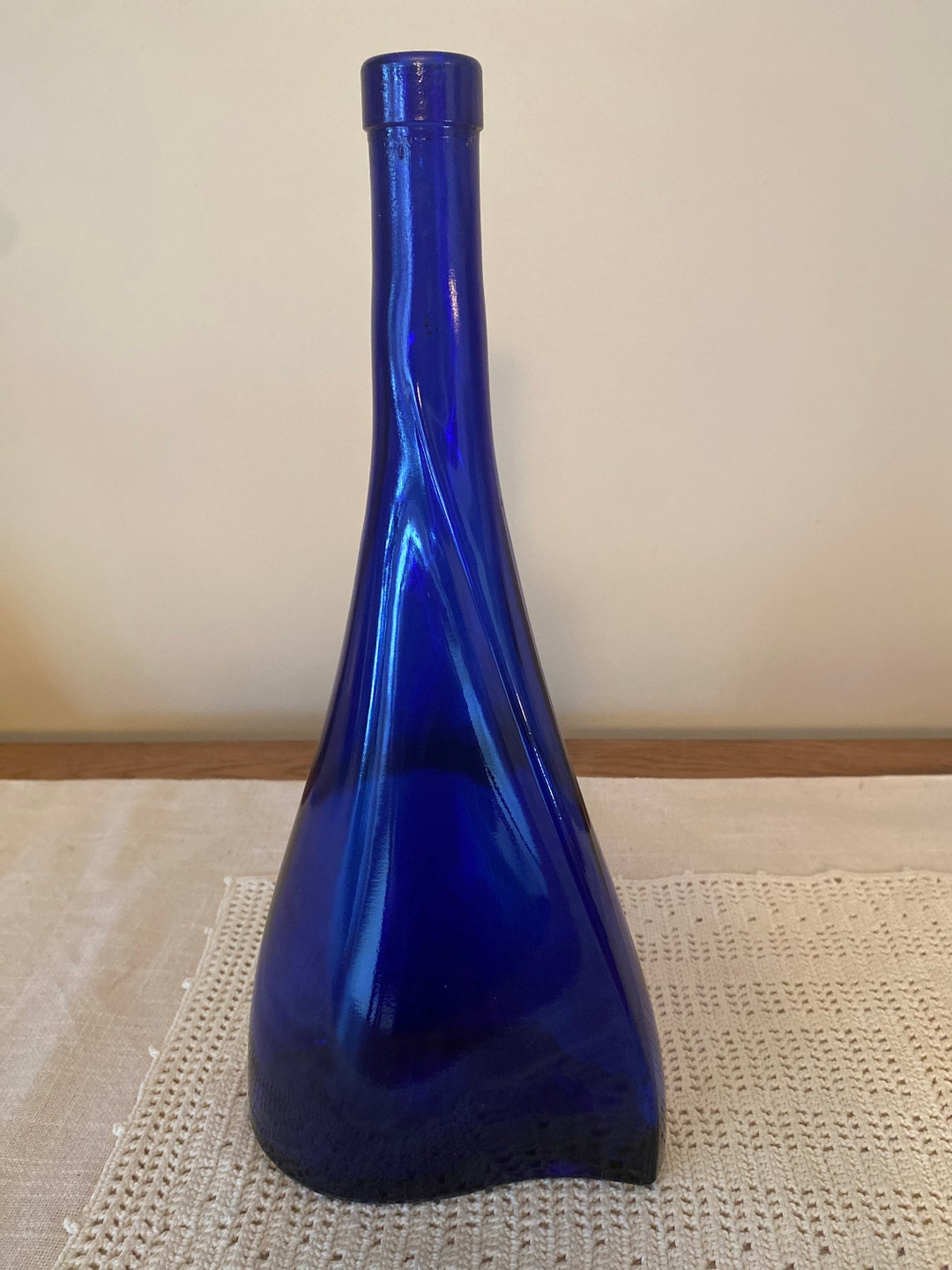 Cobalt Blue Bottle Asymmetrical Curvey Bottom Italy Vetri Speciali - Etsy