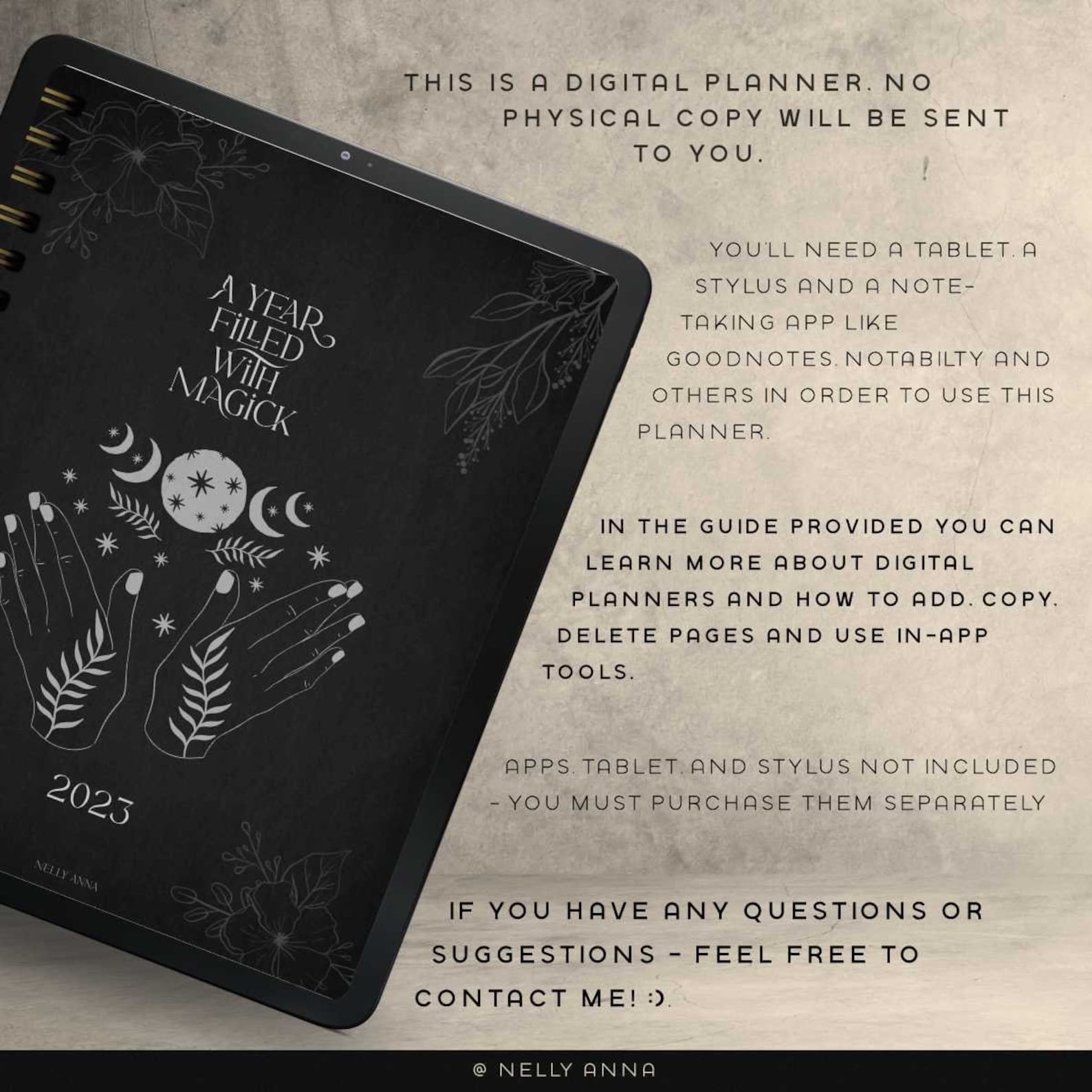 Witchy Dark Minimal Digital Planner | Undated Crafty Witch iPad Tablet ...