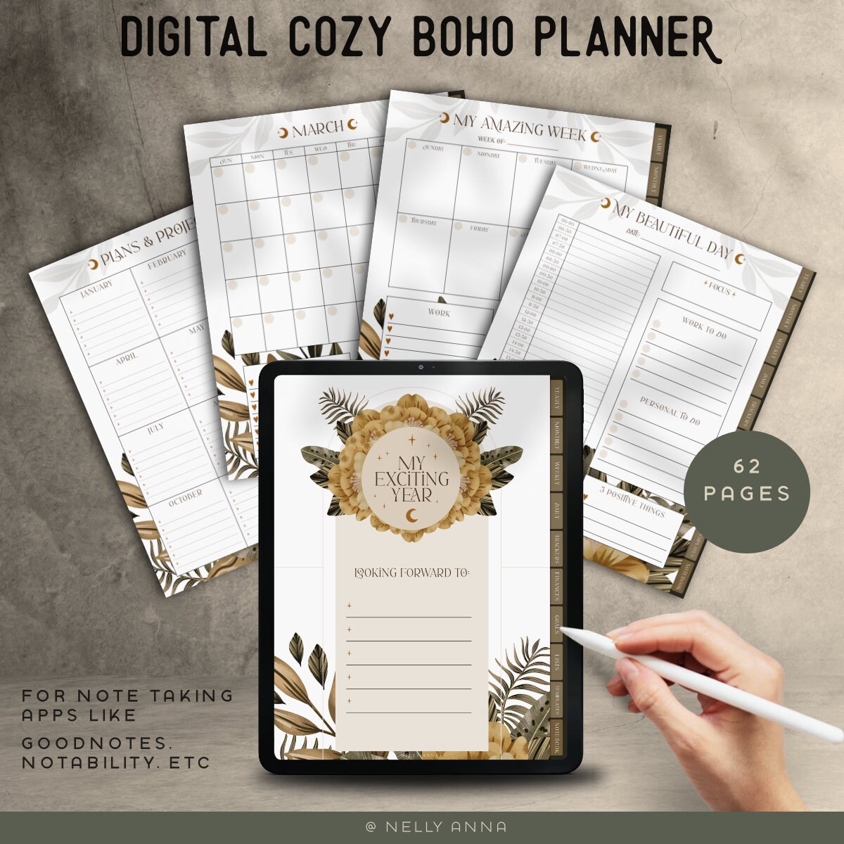 Cozy Boho Digital Life Planner | Undated PDF Planner + Notebook ...