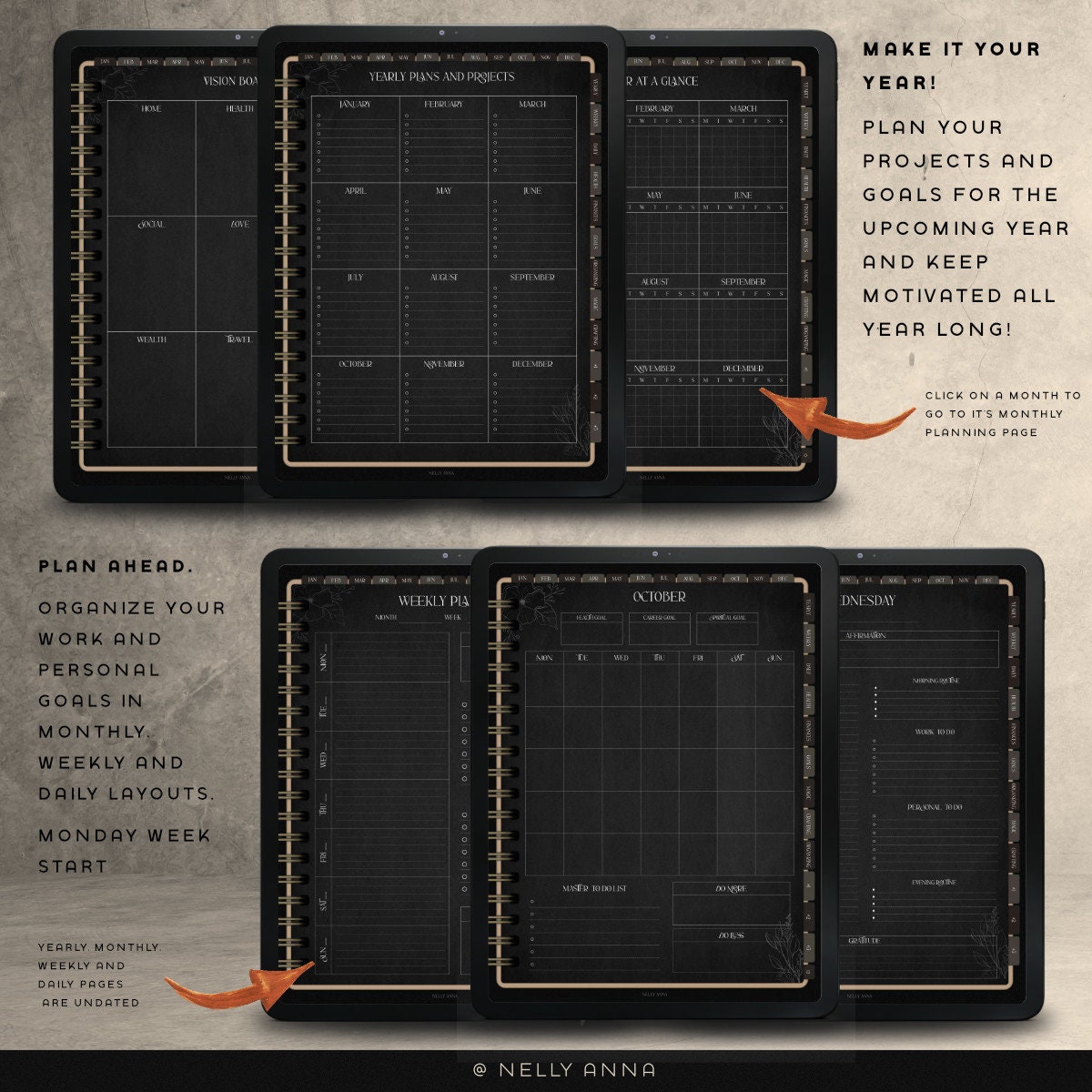 Witchy Dark Minimal Digital Planner | Undated Crafty Witch iPad Tablet ...