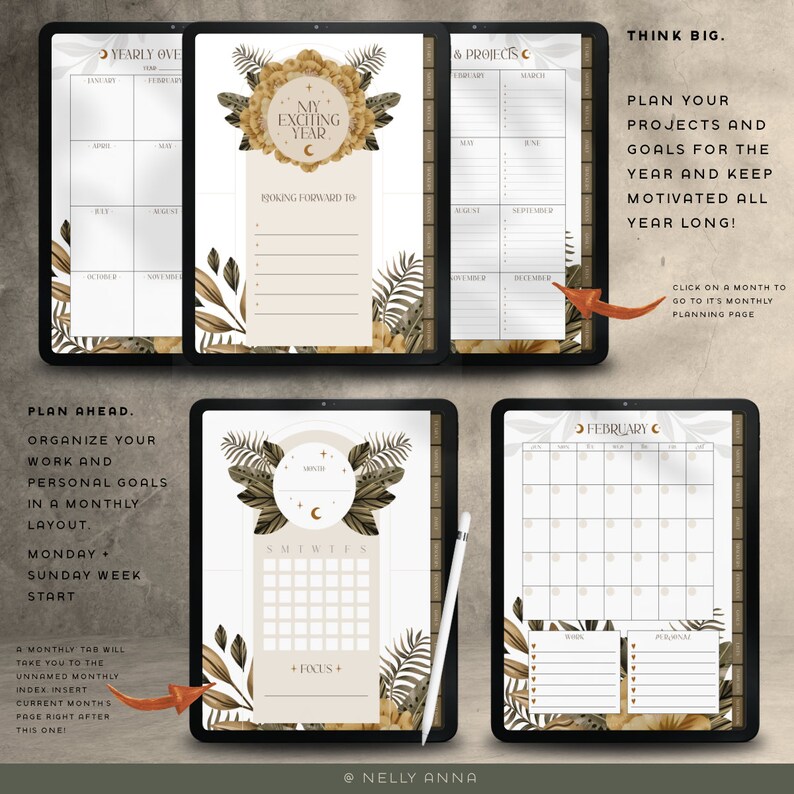 Cozy Boho Digital Life Planner | Undated PDF Planner + Notebook ...