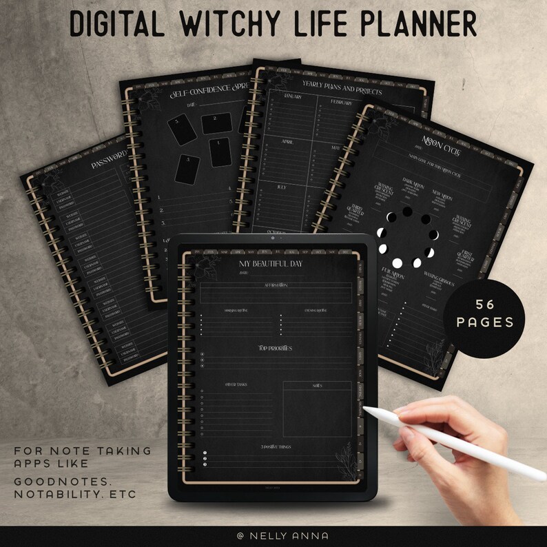Witchy Dark Minimal Digital Planner | Undated Crafty Witch iPad Tablet ...