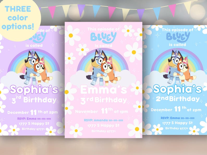 Pink Bluey Inspired Birthday Party Editable Digital Invite - Etsy UK
