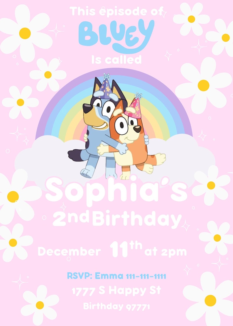 Pink Bluey Inspired Birthday Party Editable Digital Invite - Etsy UK